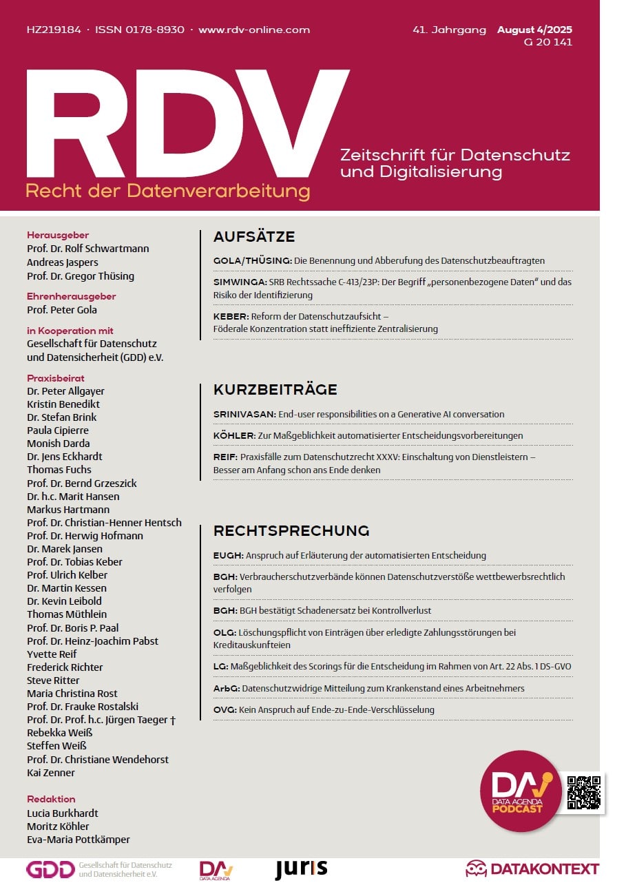RDV 4/2025 – Zeitschrift für Datenschutz & Digitalisierung